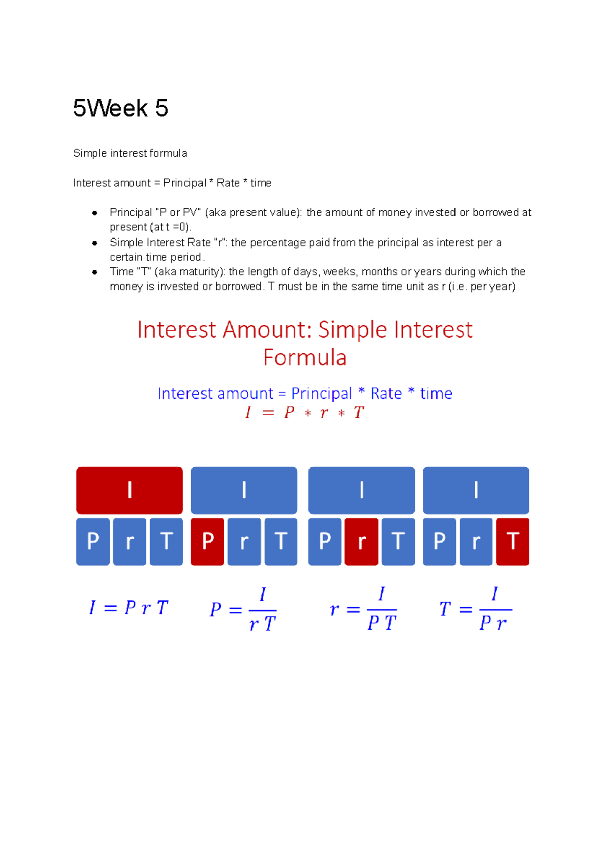 FITP Week 5 & 6 - week 5 and 6 notes - 5Week 5 Simple interest formula ...