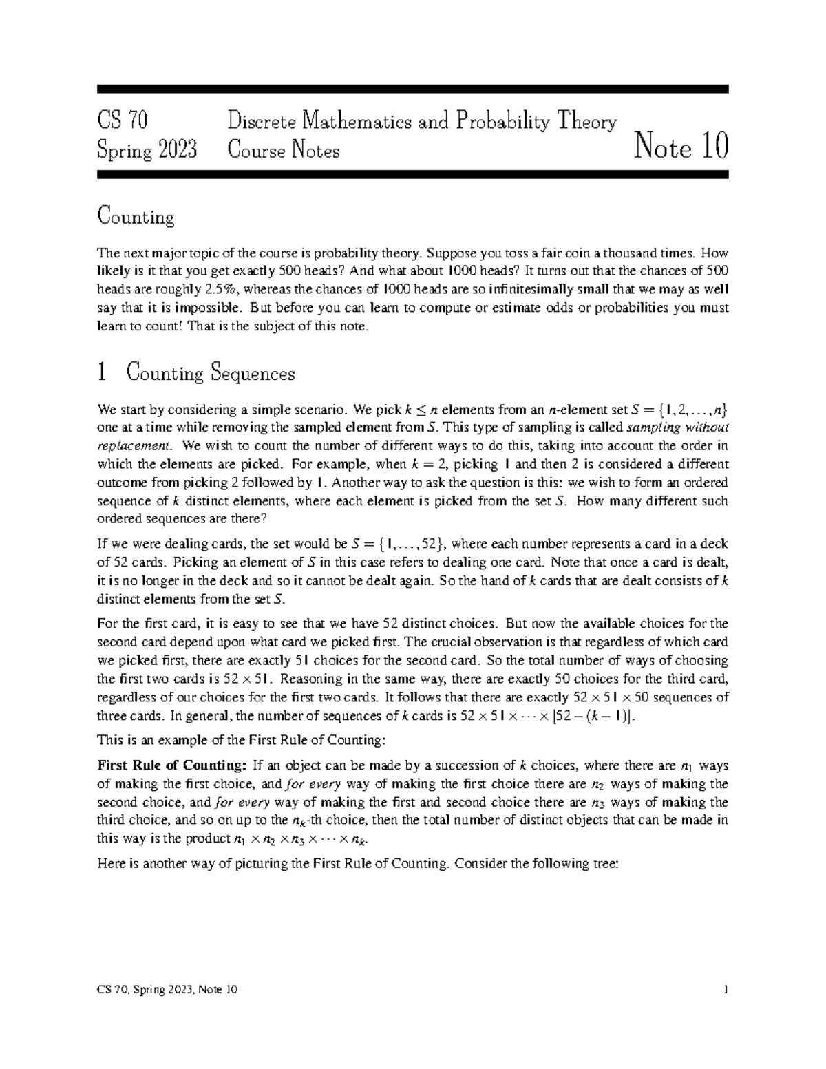 CS 70 Lecture 10 Notes - CS 70 Discrete Mathematics and Probability ...