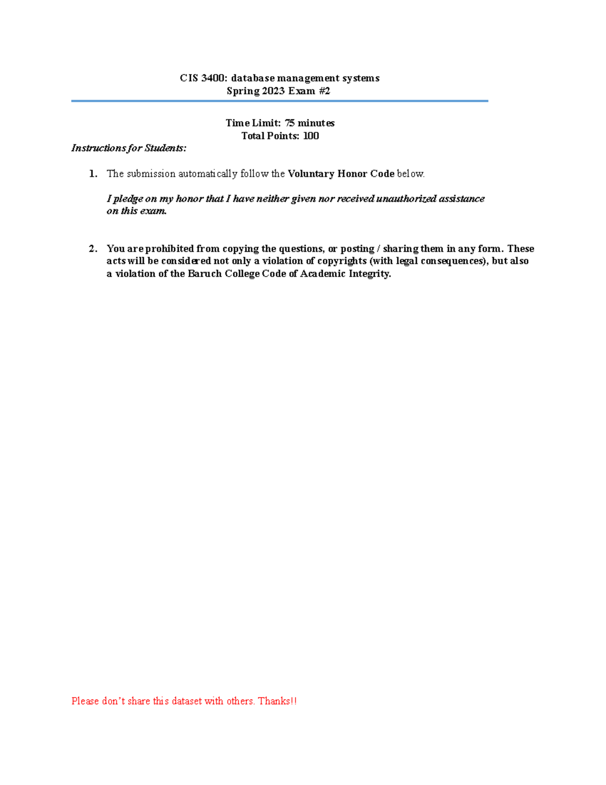 CIS 3400: Database Management Systems Exam - Studocu