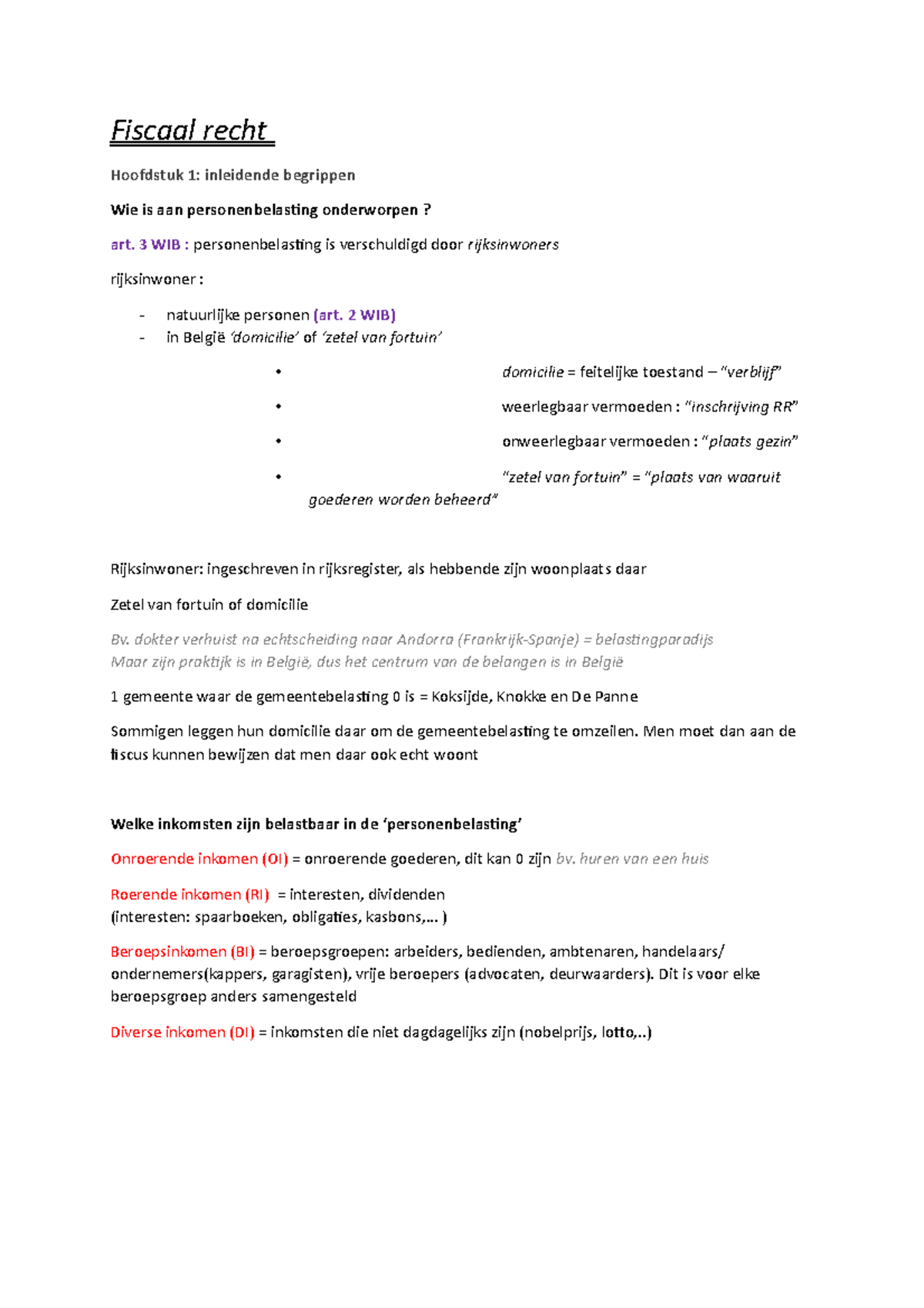 samenvatting Deel-1 fiscaal recht pxl - Fiscaal recht Hoofdstuk 1 ...