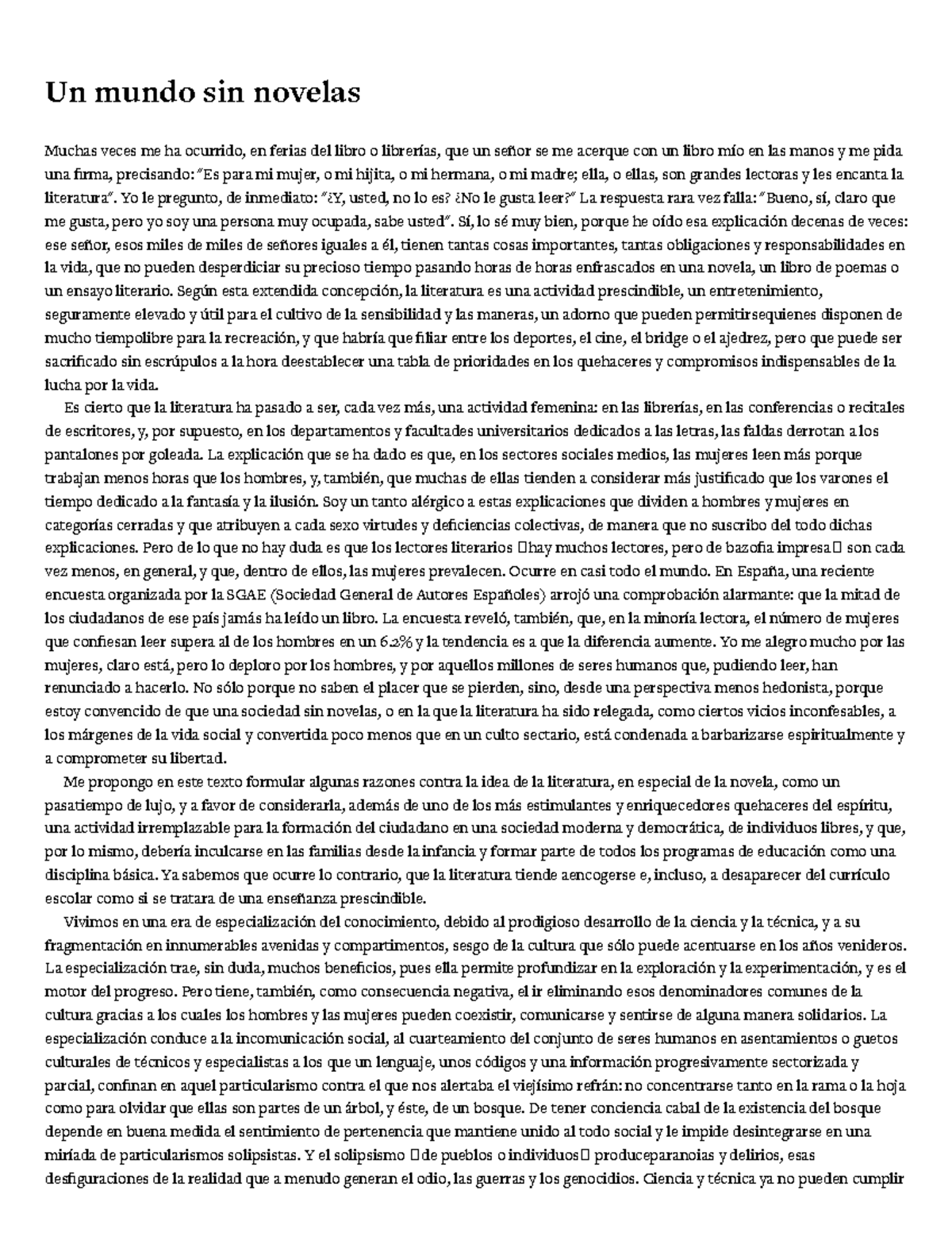 Un mundo sin novelas Letras Libres - Un mundo sin novelas Muchas veces ...