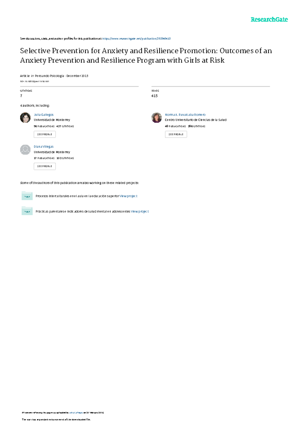 Selective Prevention for Anxiety and Resilience - Psicología General ...