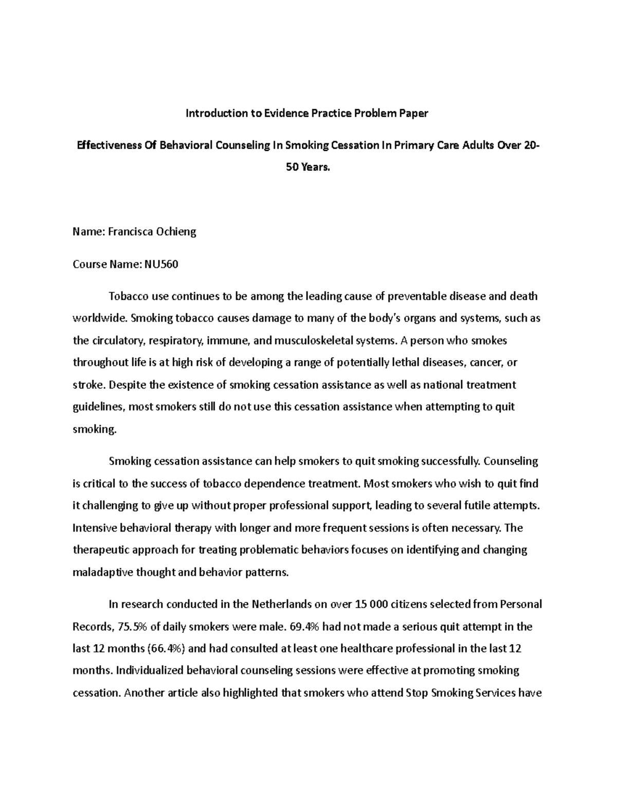 Introduction to Evidence Practice Problem Paper - Introduction to ...