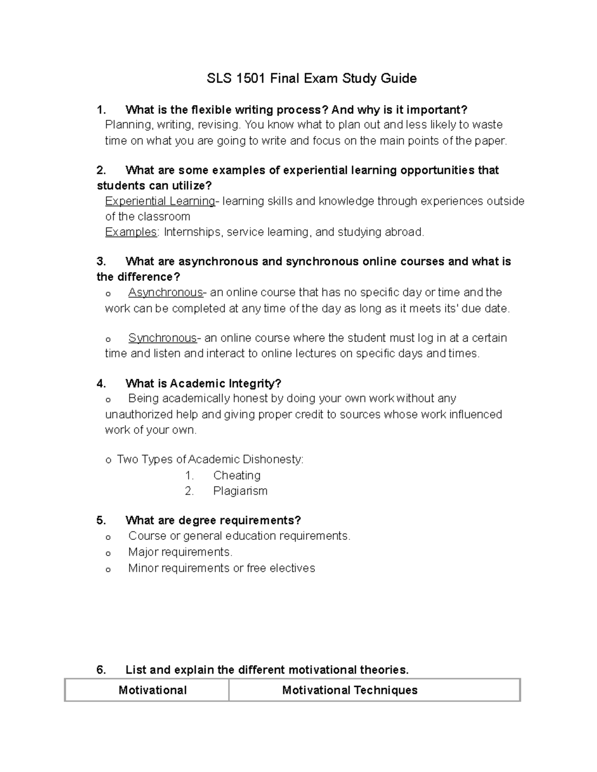 SLS 1501 Final Study Guide - SLS 1501 Final Exam Study Guide What is ...
