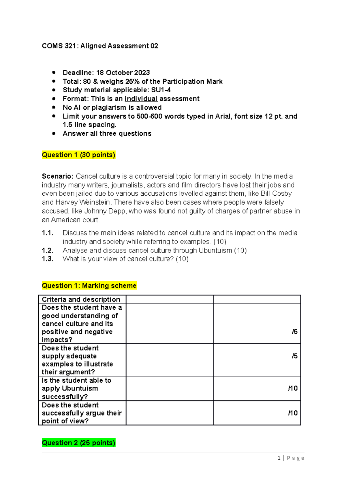 COMS 321 Aligned Assignment 02 18 Oct - COMS 321: Aligned Assessment 02 ...