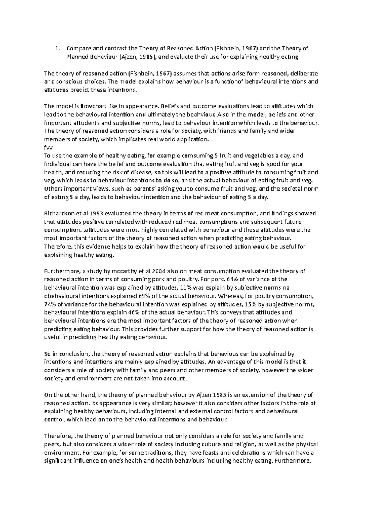 Theory of reasonal action and planned behaviour - Compare and contrast ...