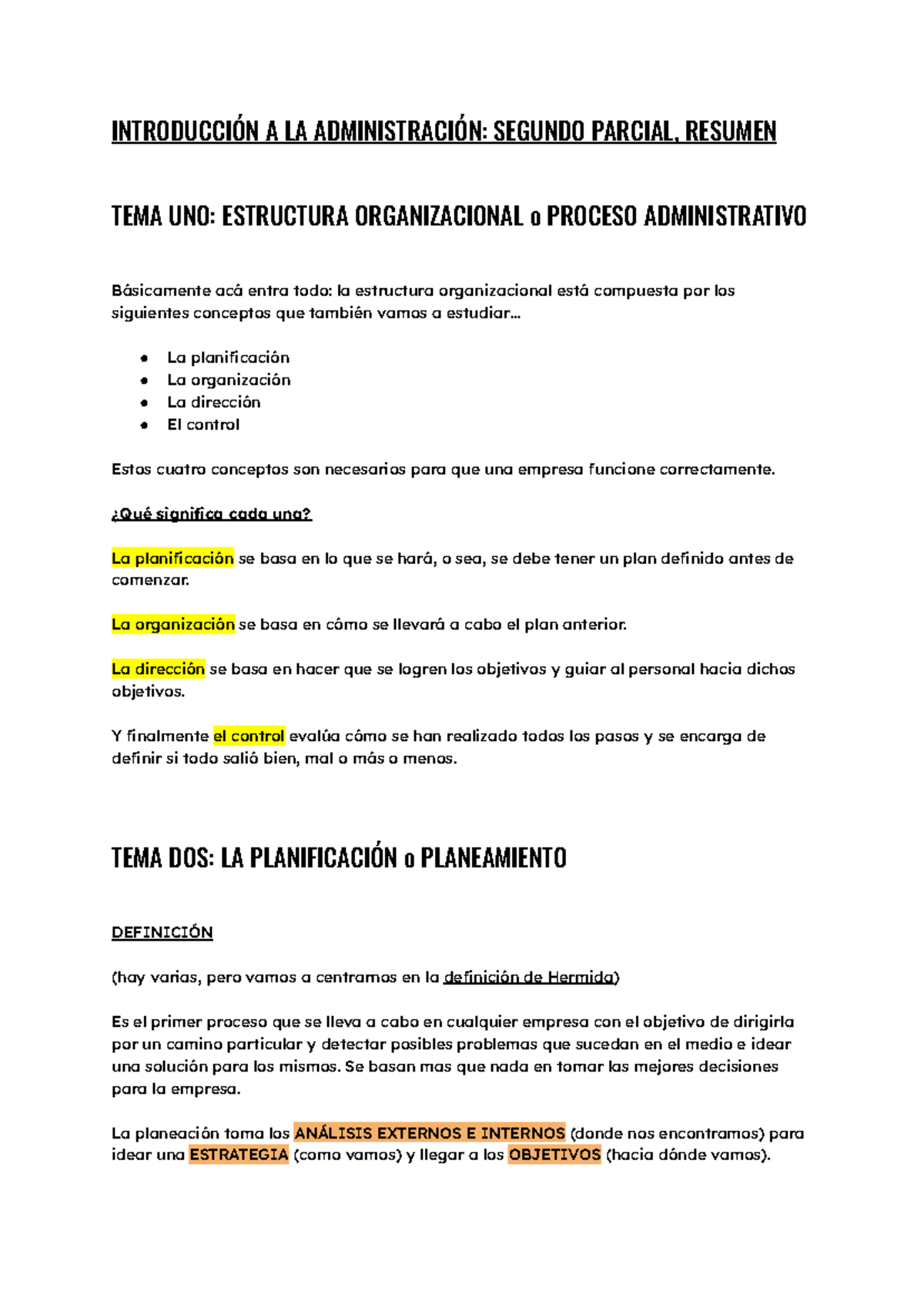Introducción A LA Administración Segundo Parcial, Resumen - INTRODUCCIÓN A LA ADMINISTRACIÓN ...