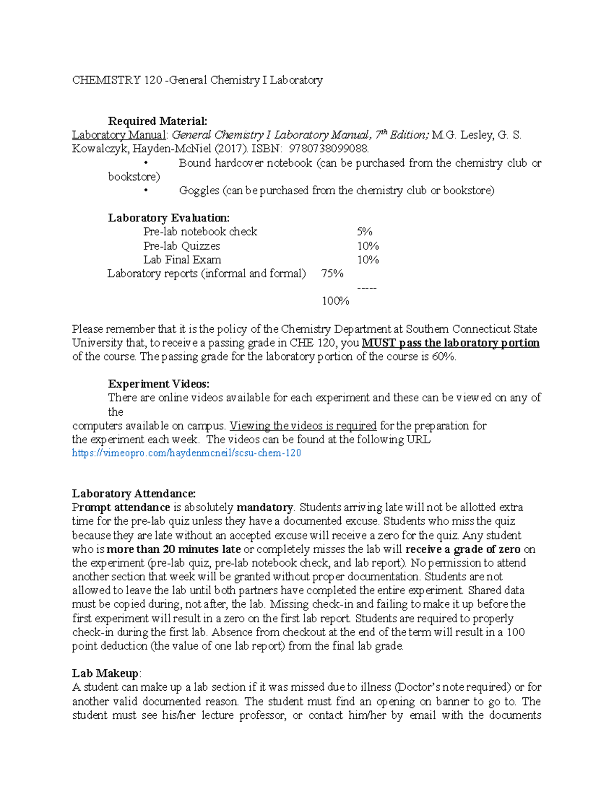 CHE120 Lab Syllabus CHEMISTRY 120 General Chemistry I Laboratory che120-lab-syllabus-chemistry-120-general-chemistry-i-laboratory