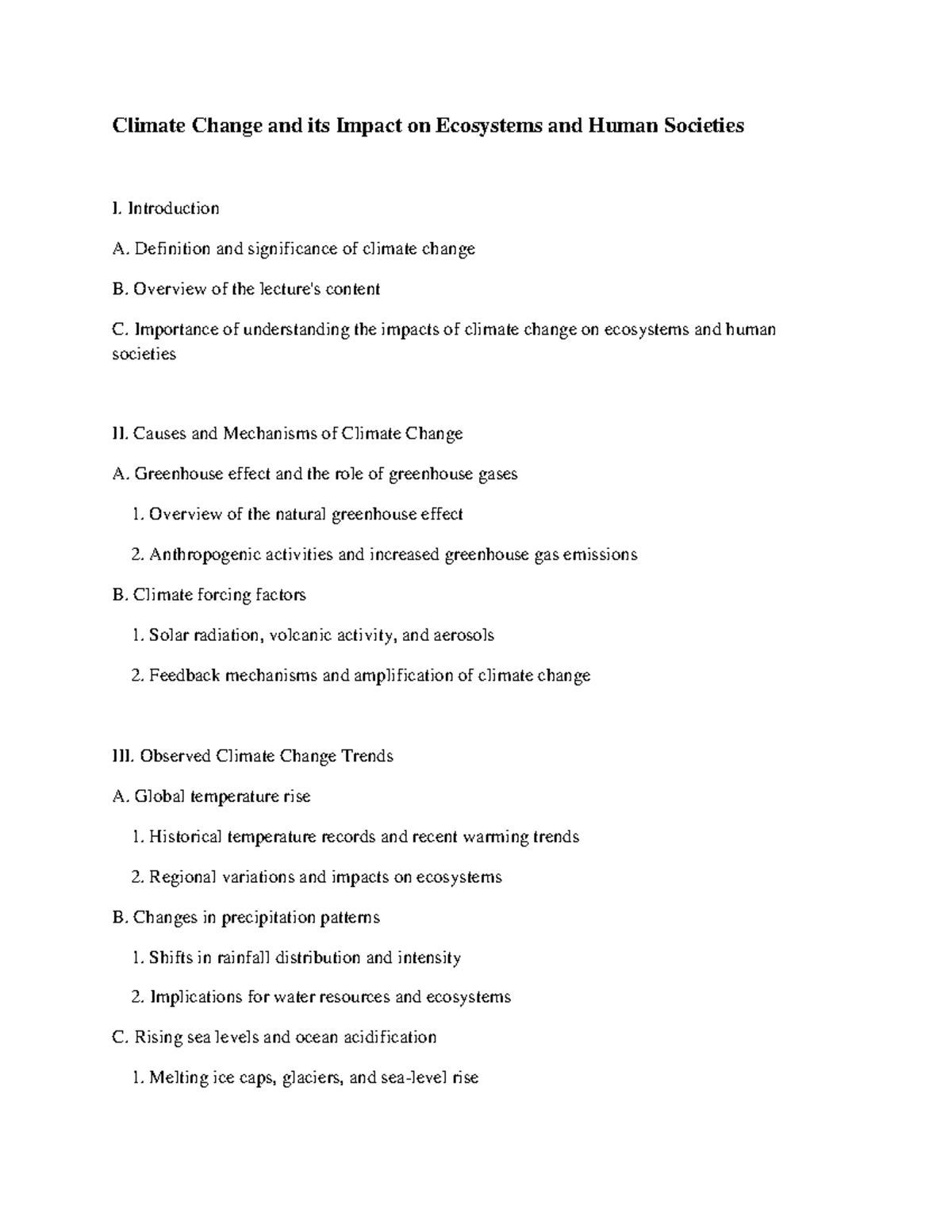 Climate Change and its Impact on Ecosystems and Human Societies ...