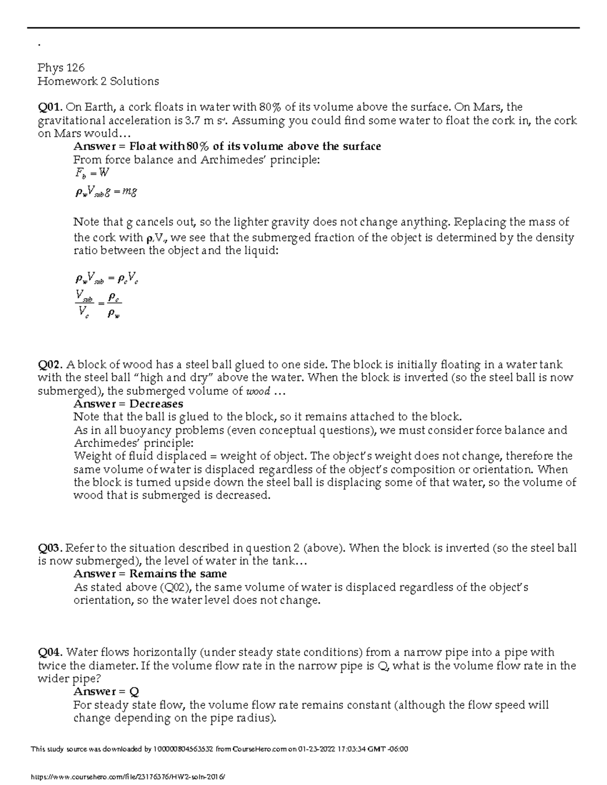 Second homework practice - Phys 0130 - MRU - Studocu
