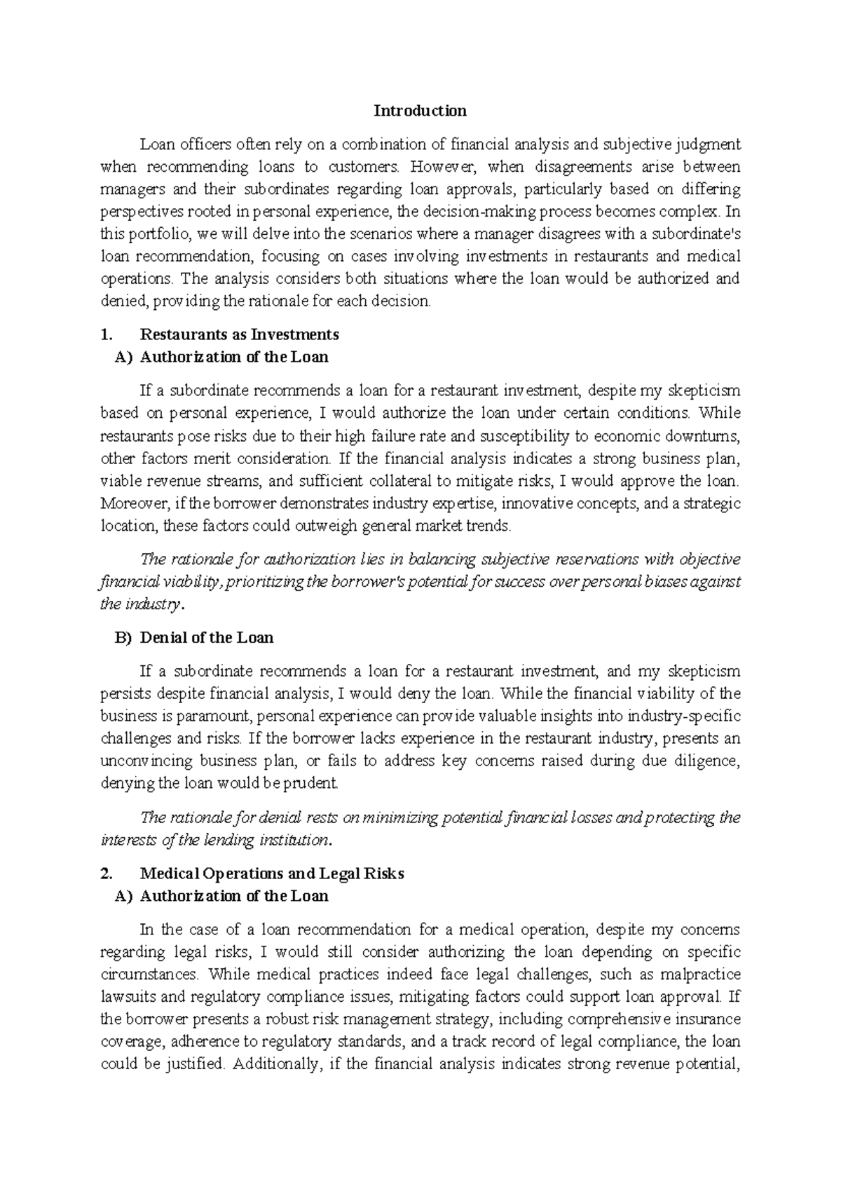 Portfolio Activity Unit 4 - Introduction Loan officers often rely on a ...