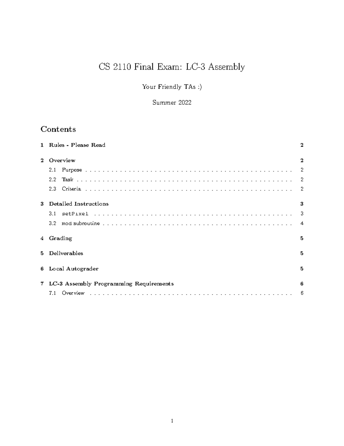 Final-exam-lc3assembly - CS 2110 Final Exam: LC-3 Assembly - Summer ...