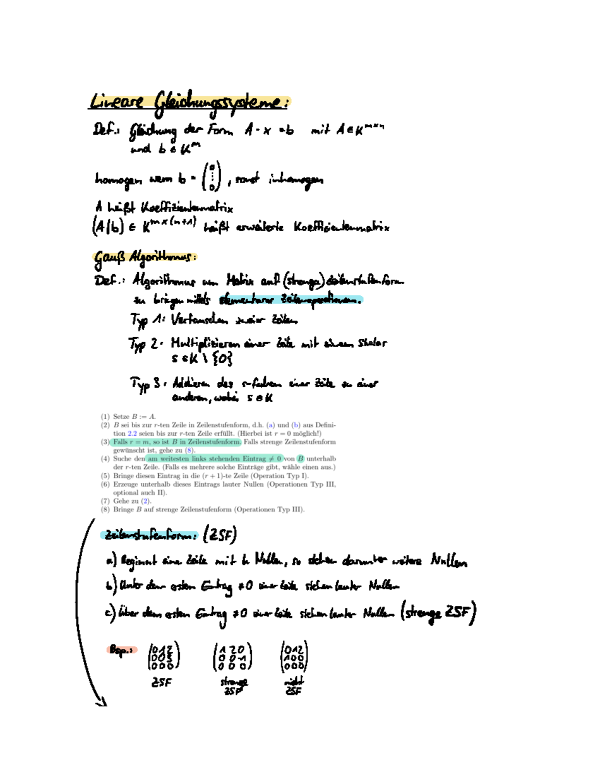 Lin Alg Zusammenfassung - Lineare Gleichungssysteme Def Gleichung der ...