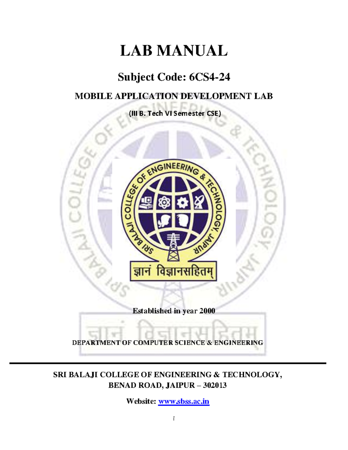 Mobile Application Development LAB Manual - i LAB MANUAL Subject Code ...