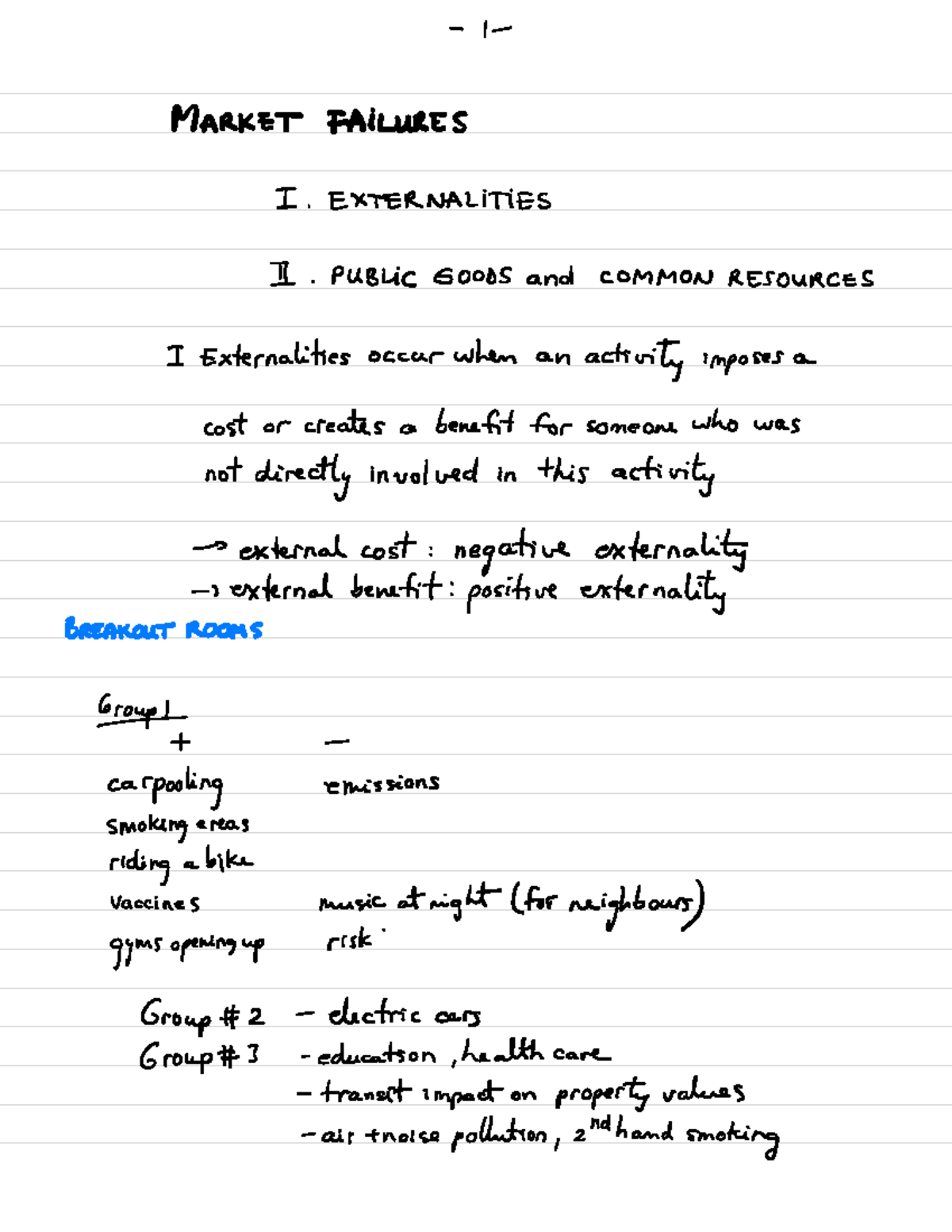 Econ 1101 Market Failures Externalities, Public Goods, Common Resources ...