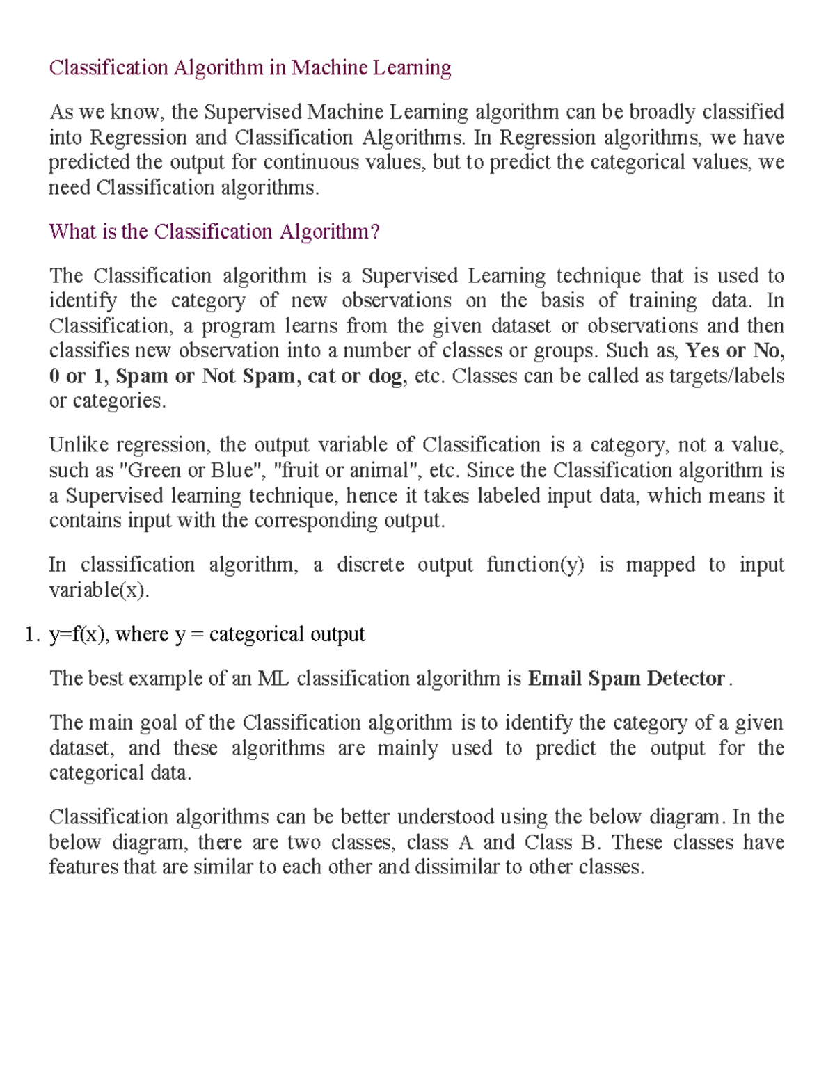 Classification Algorithm in Machine Learning - In Regression algorithms ...