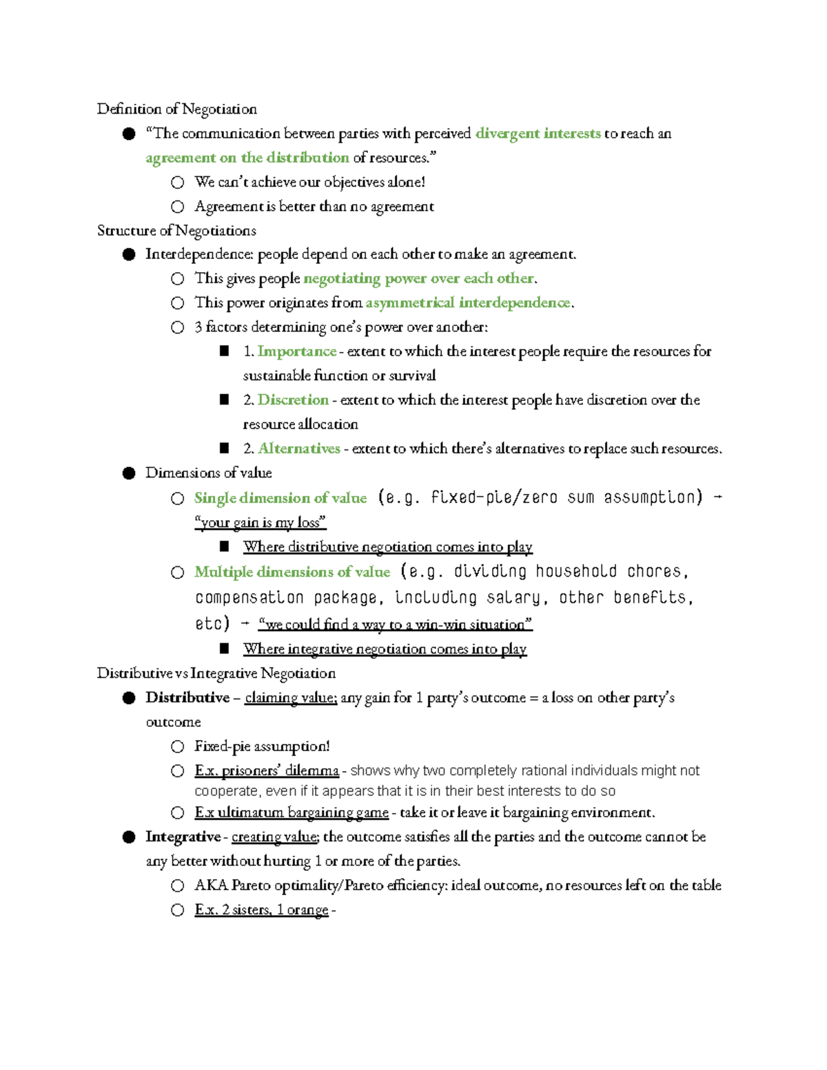 Negotiations Exam 1 Study Guide - Definition of Negotiation “The ...