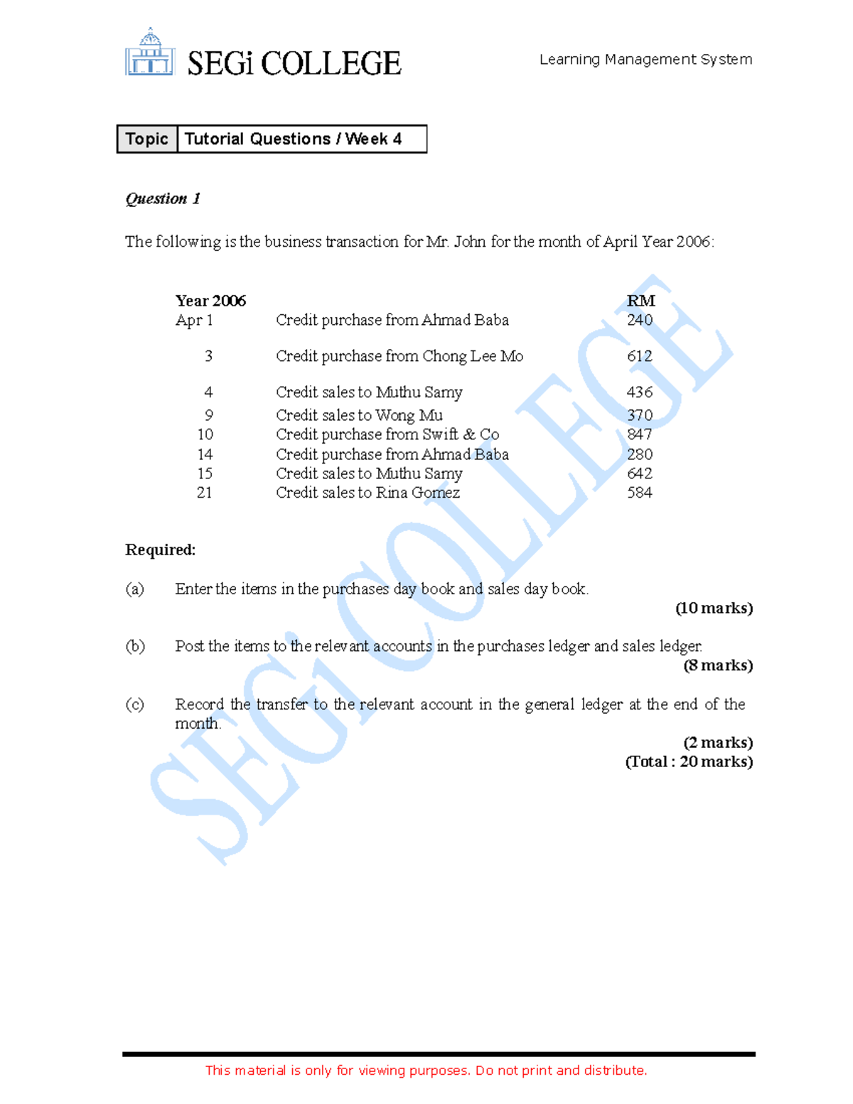 Tutorial Questions Week 4 - FA 1 - Learning Management System Topic Tutorial Questions / Week 4 ...