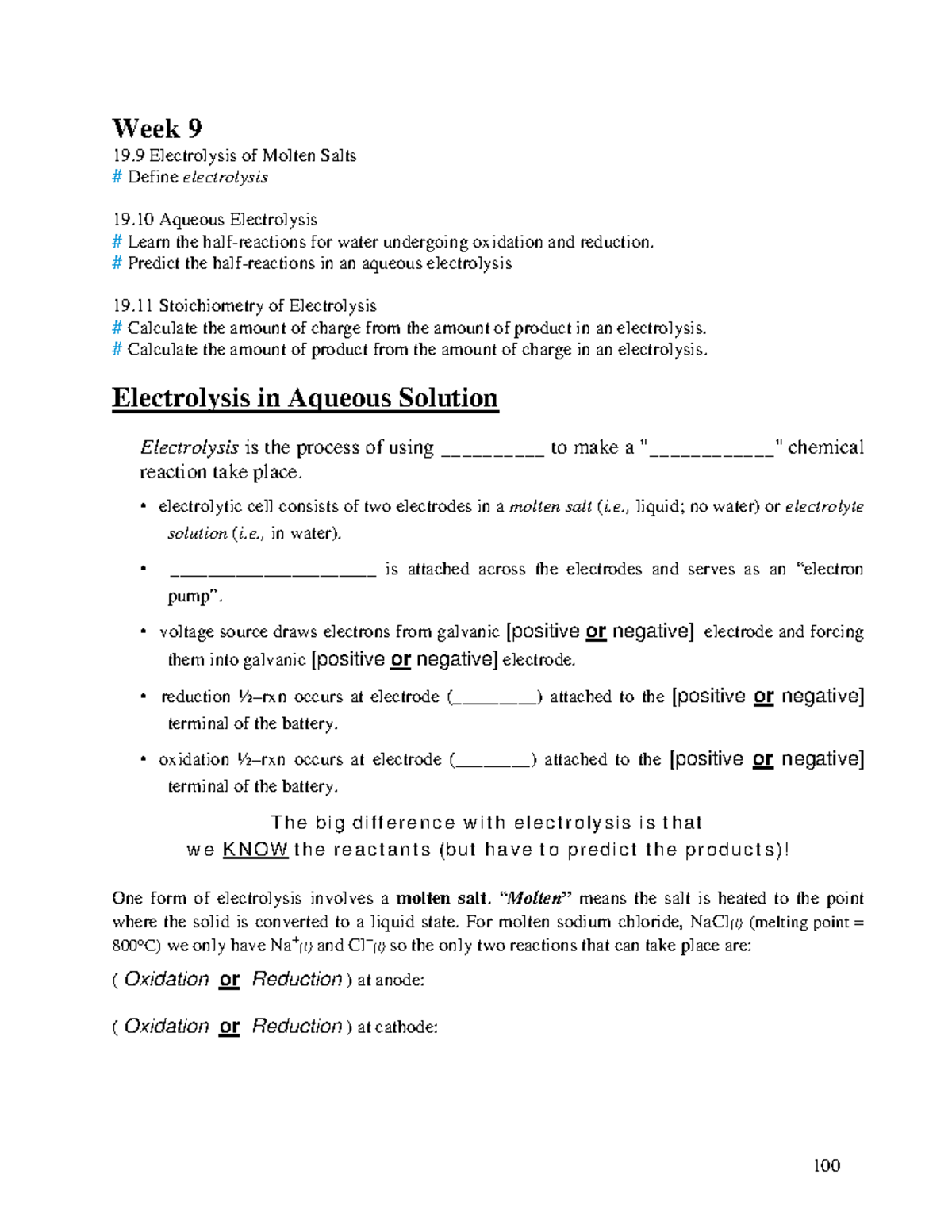 Guided Reading 9 - Electrochem Part4 - Week 9 - Week 9 19 Electrolysis ...