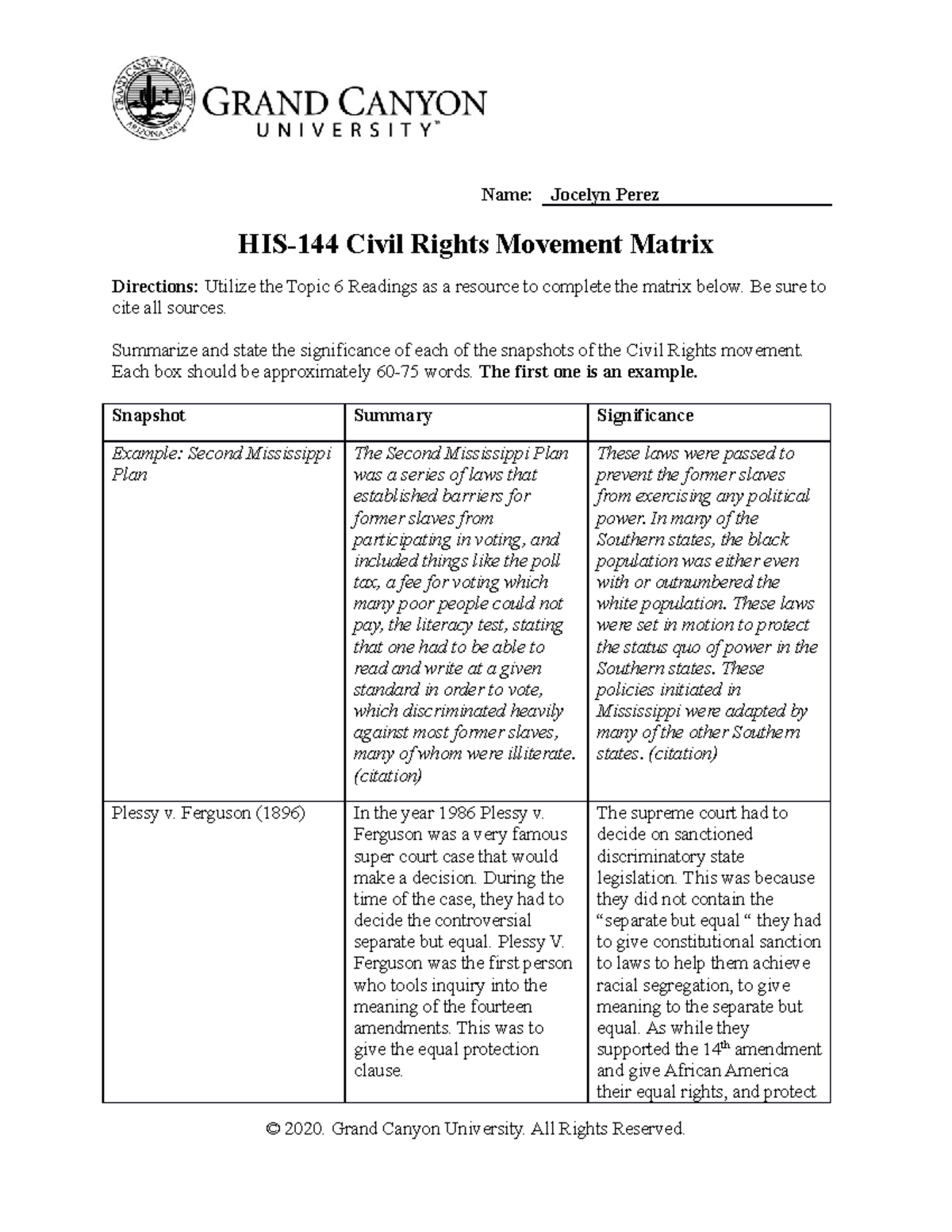HIS-144-T6 Civil Rights Movement Matrix Online - Name: Jocelyn Perez ...