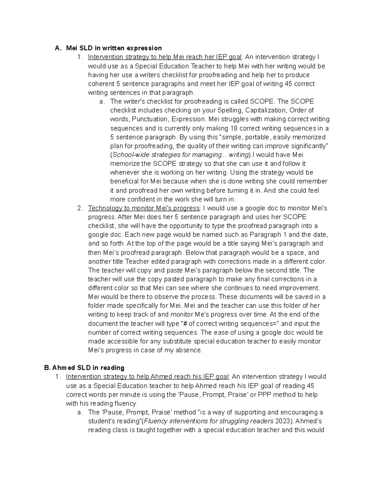 Intervention strategies for Mei and Ahmed's IEP goals - Studocu