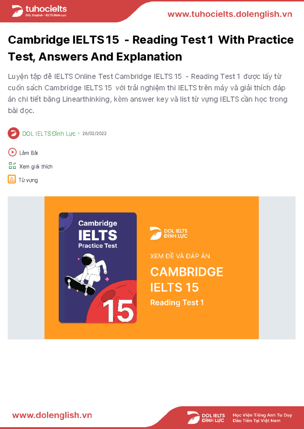 CAM15 - Reading Test 1 - DOL IELTS Đình Lực Cambridge IELTS 15 ...