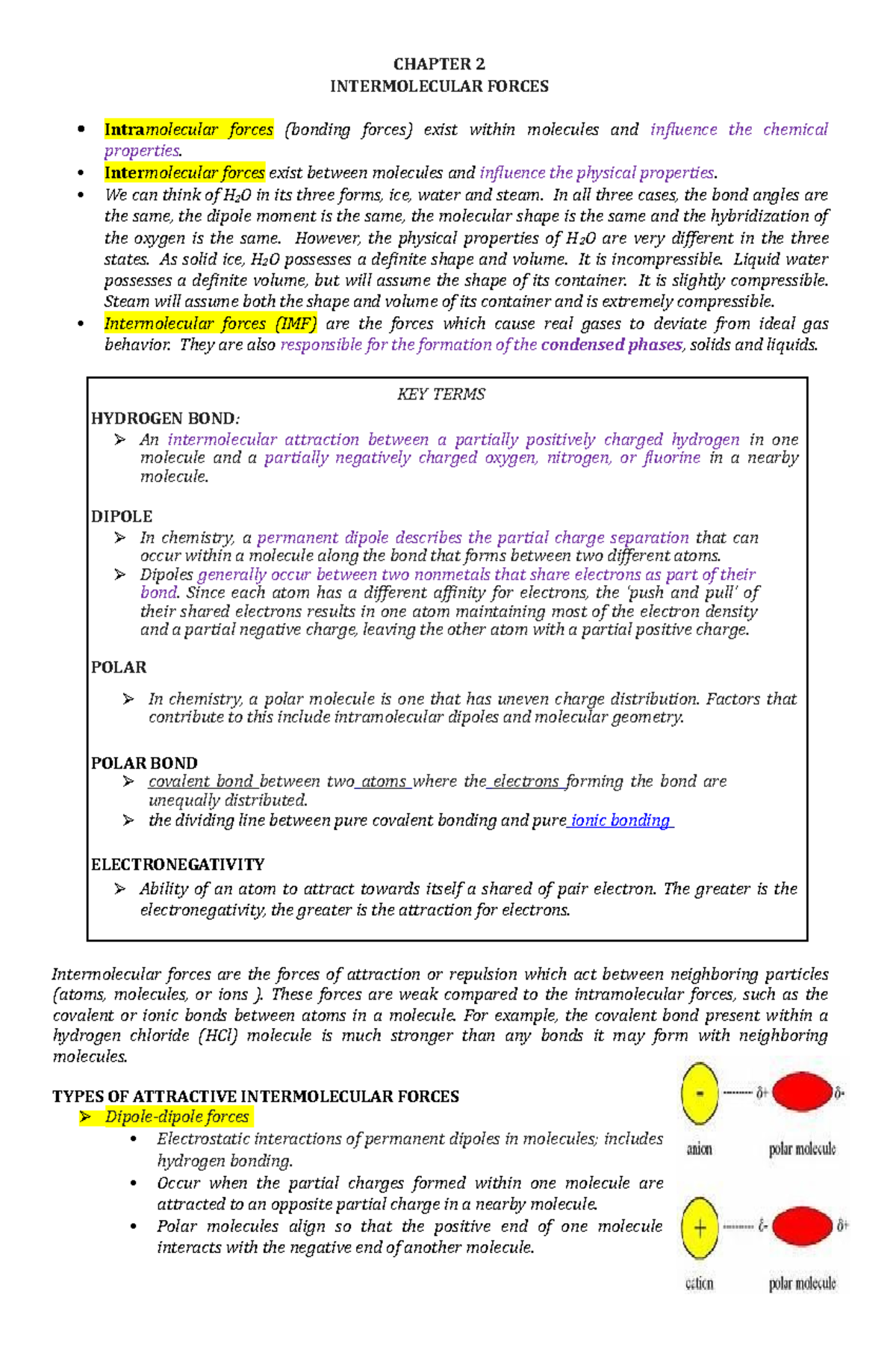 Intermolecular Forces: Hydrogen bond, Dipole, Polar, Electronegativity ...