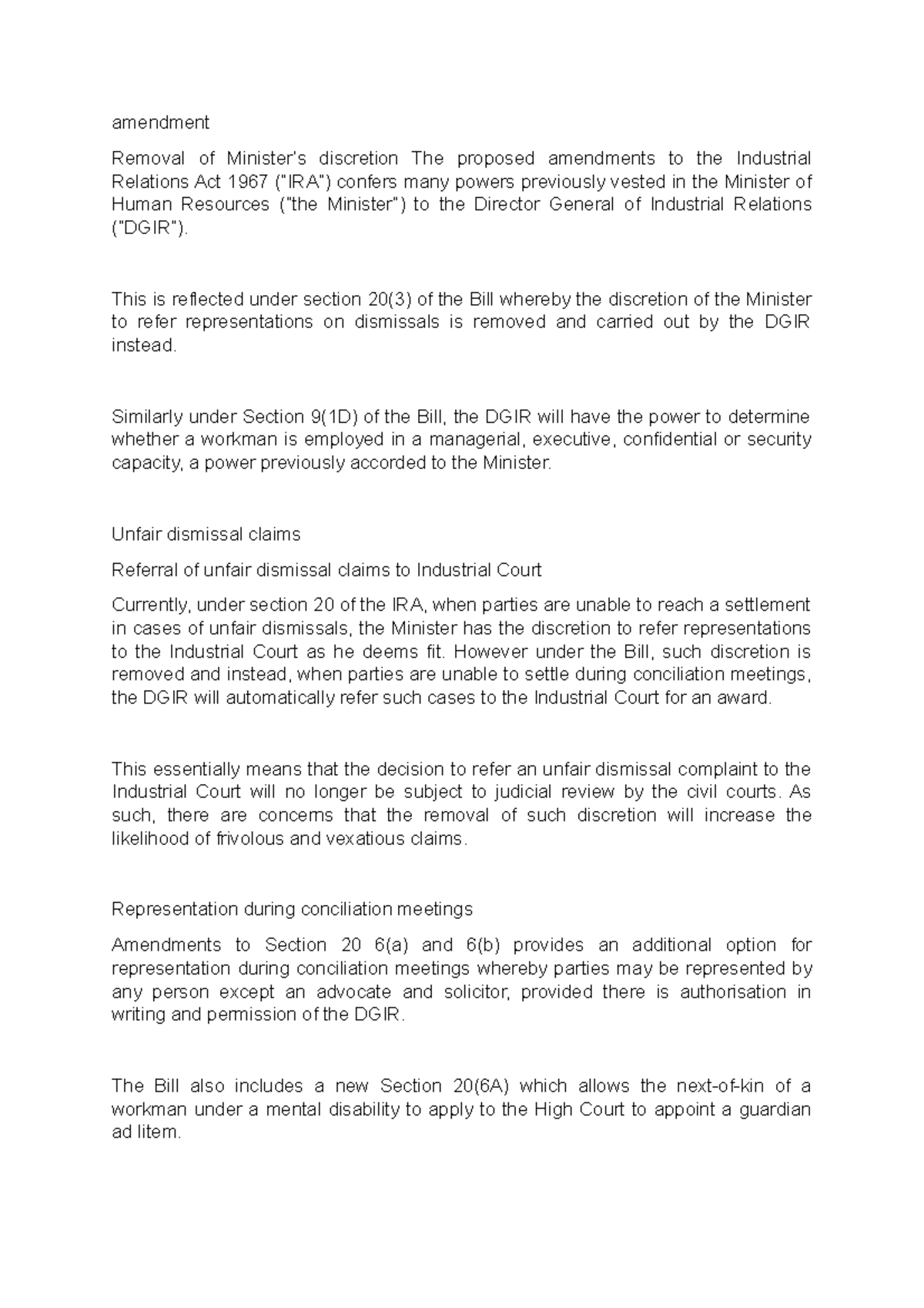 Amendment section 20 IRA and case laws - amendment Removal of Minister ...