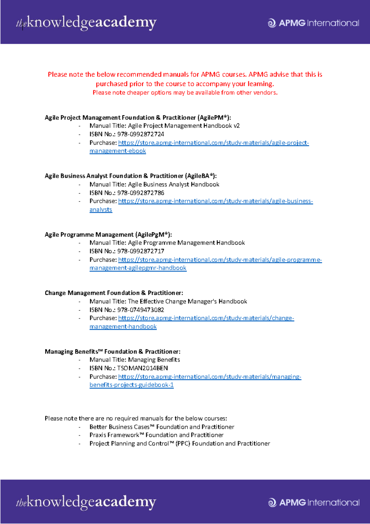 Recommended reading - APMG Titles - Please note the below recommended ...