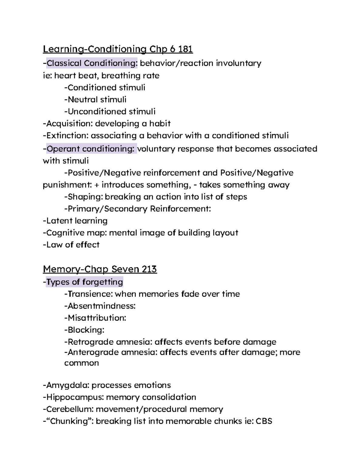 Psych Notes - Professor Frye - Learning-Conditioning Chp 6 181 ...
