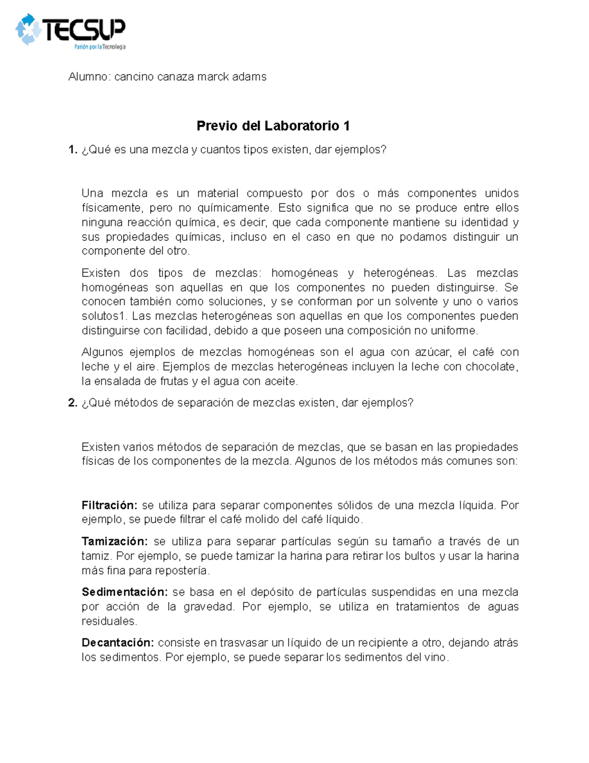 Previo del Laboratorio 1 - Alumno: cancino canaza marck adams Previo ...