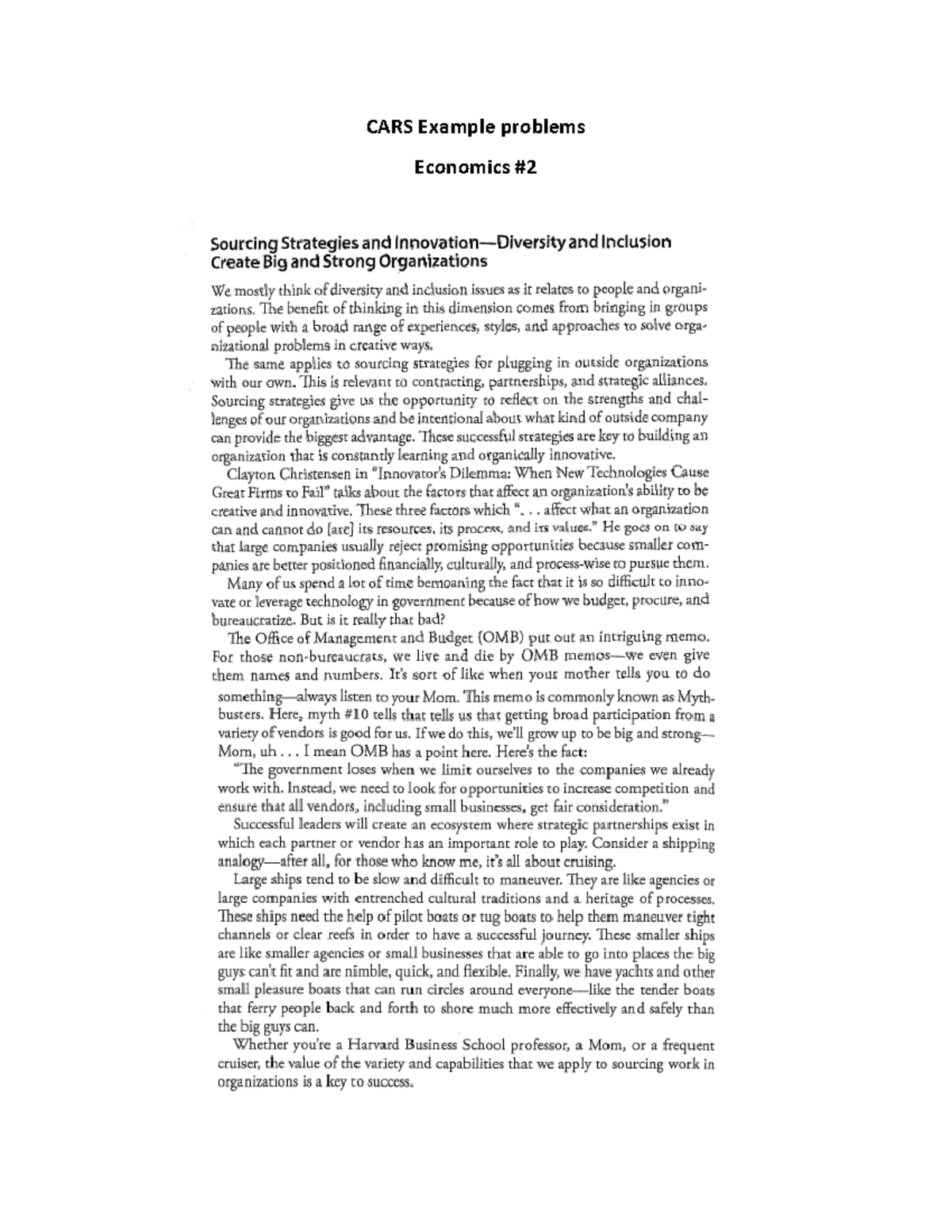 CARS question - Economics 2 - GEY4612 - CARS Example problems Economics ...