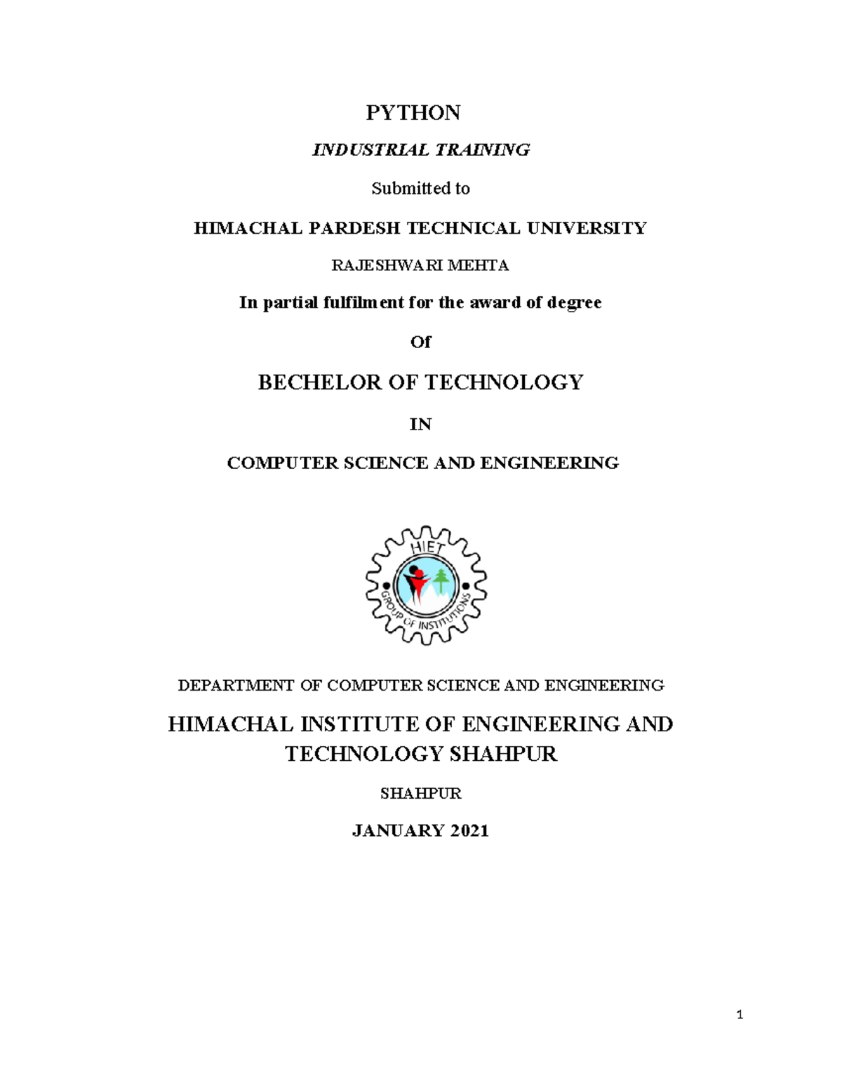 Industrial 1912032004 - PYTHON INDUSTRIAL TRAINING Submitted to ...