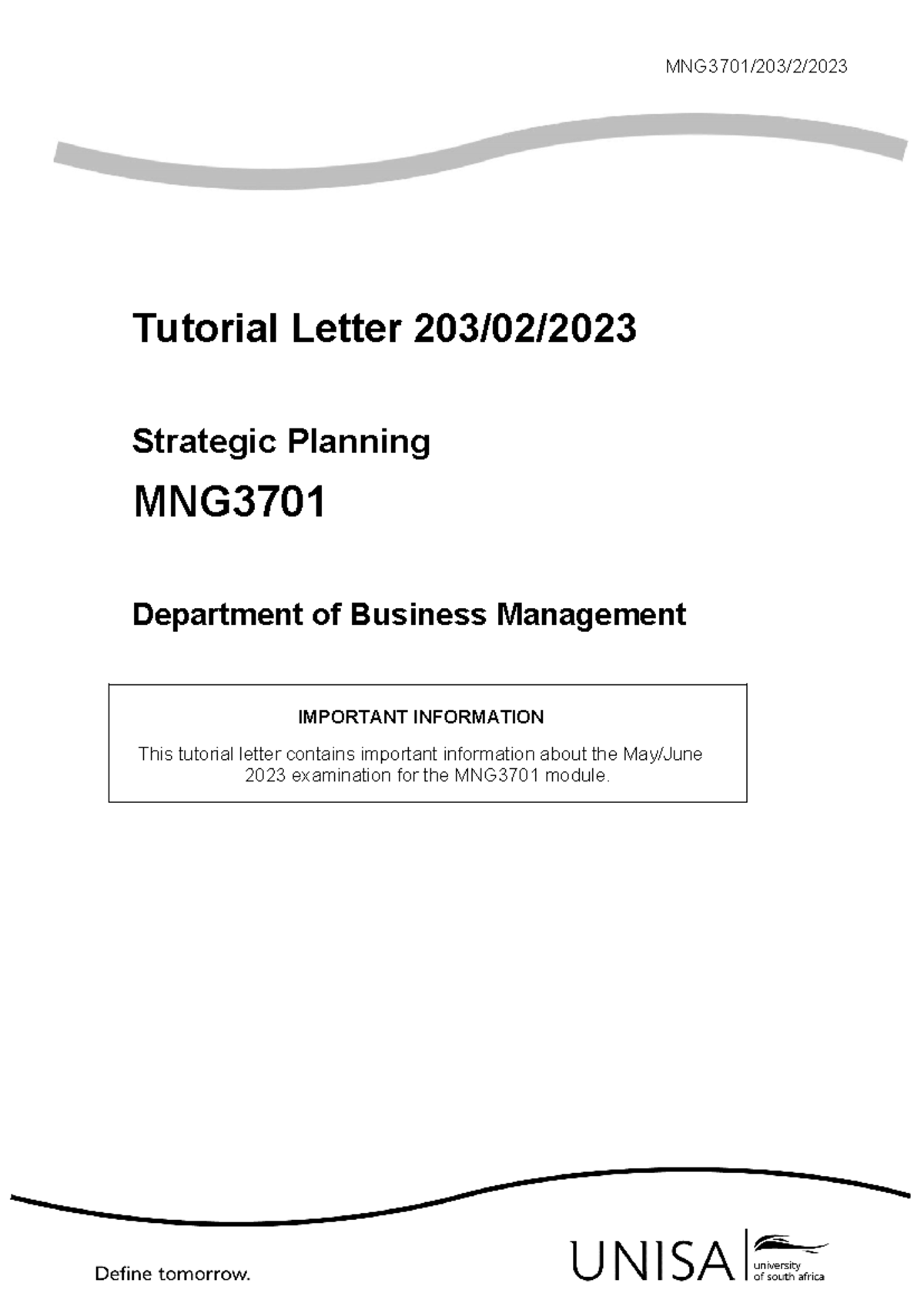 MNG3701 EXAM Guide 2023 - Tutorial Letter 203/02/ Strategic Planning ...