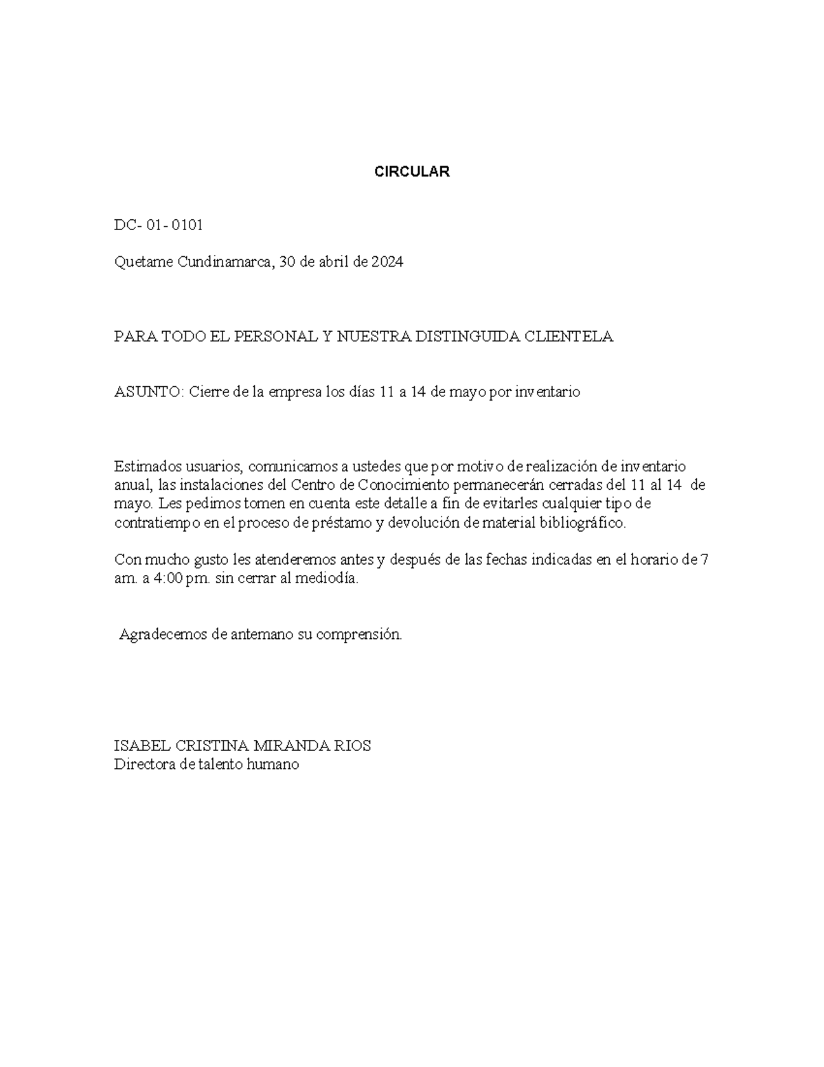 Circular GTC 185 - CIRCULAR DC- 01- 0101 Quetame Cundinamarca, 30 de ...