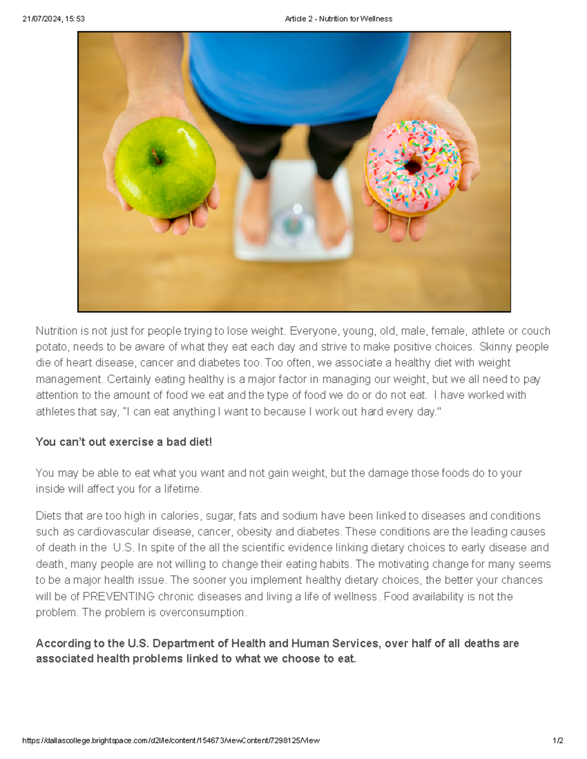 Article 2 - Nutrition for Wellness - 2024SU-PHED-1164-33302-Intro to ...