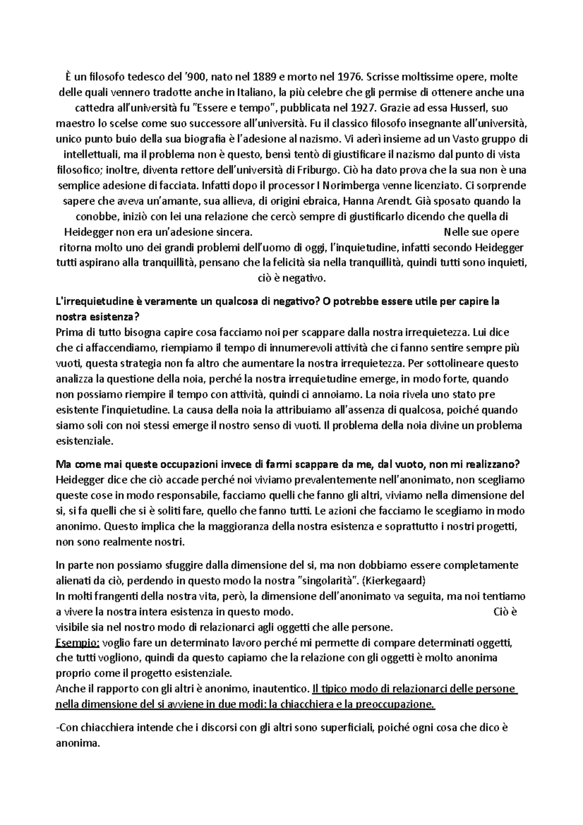 Heidegger - appunti presi in classe per l'interrogazione - È un ...