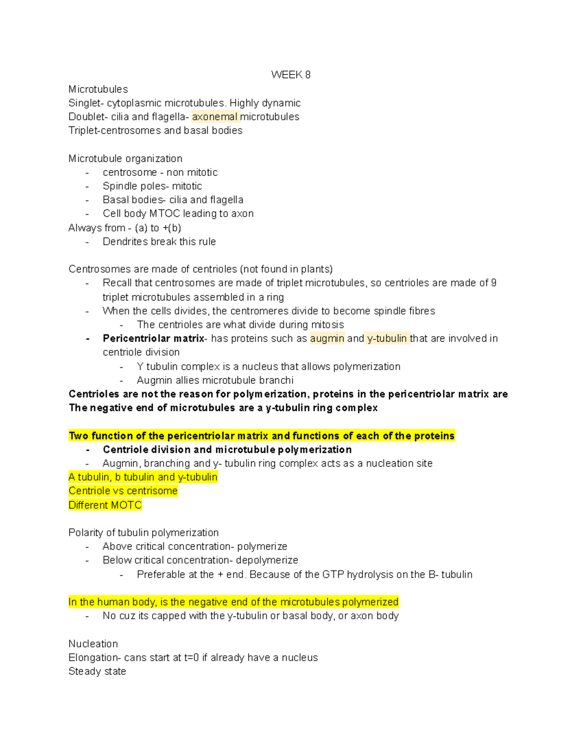 Cell Bio midterm 2 - Active recall notes - WEEK 8 Microtubules Singlet ...