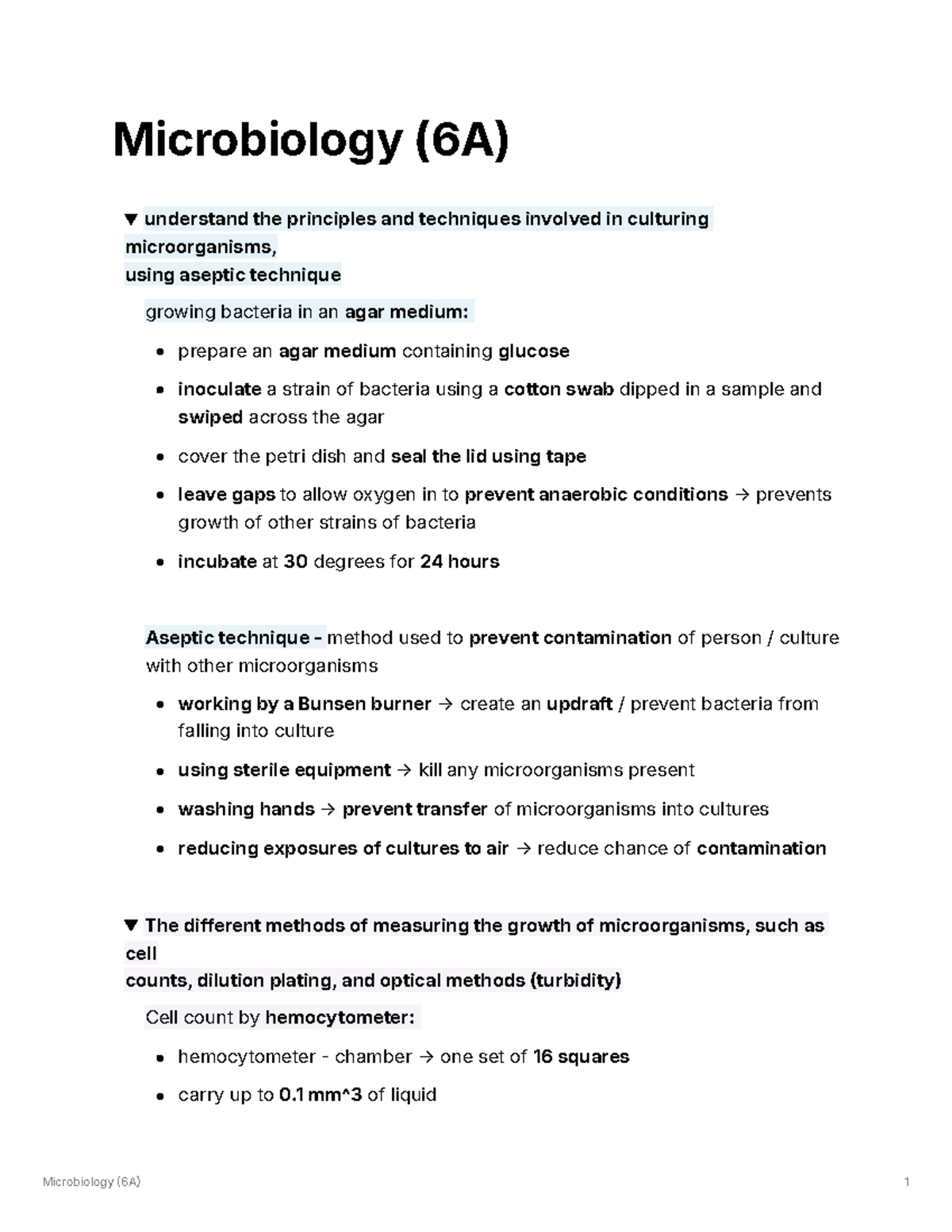 Microbiology - 6A - bio notes - Microbiology (6A) understand the ...