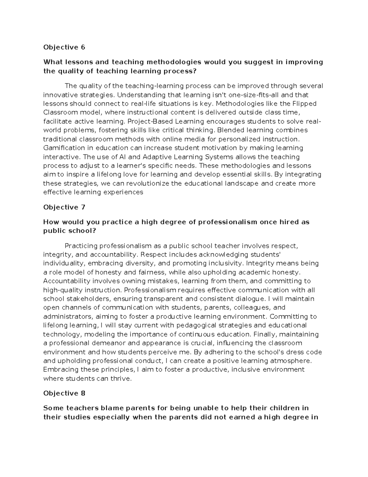 TRF - Objective 6 What lessons and teaching methodologies would you ...