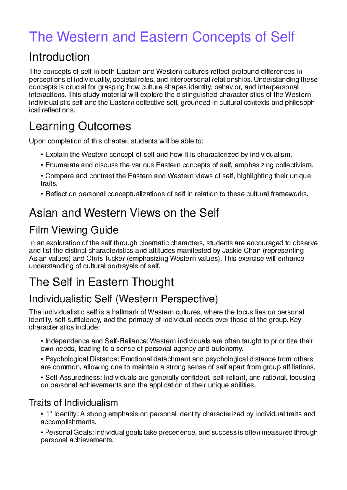 understanding the self - The Western and Eastern Concepts of Self ...