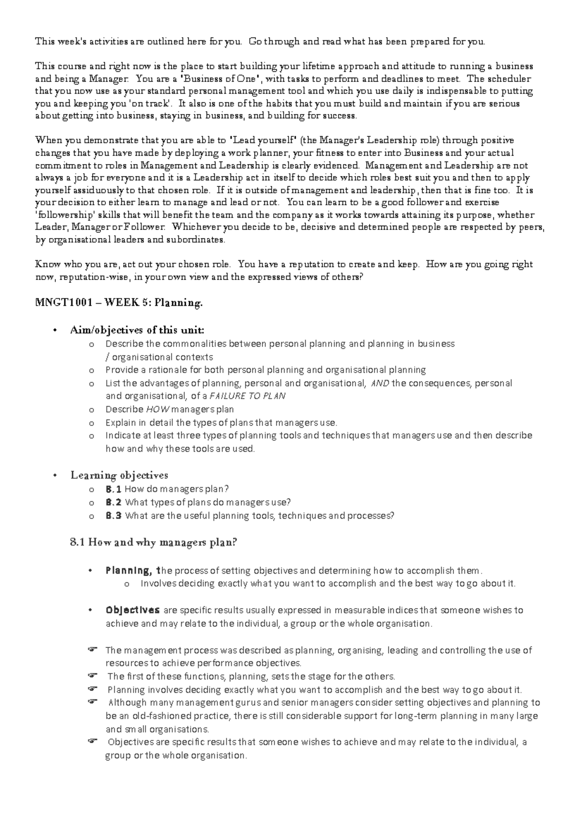 Week 5 - Summary - This week's activities are outlined here for you. Go ...