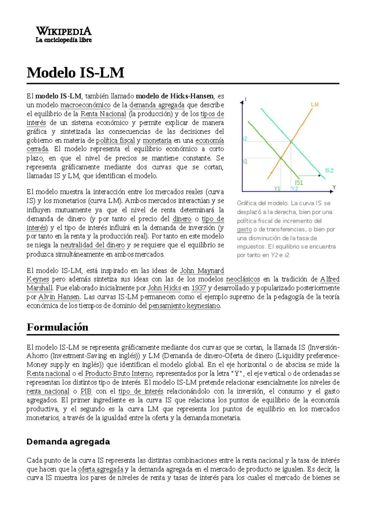 Modelo IS-LM - Gráfica del modelo. La curva IS se desplazó a la derecha ...