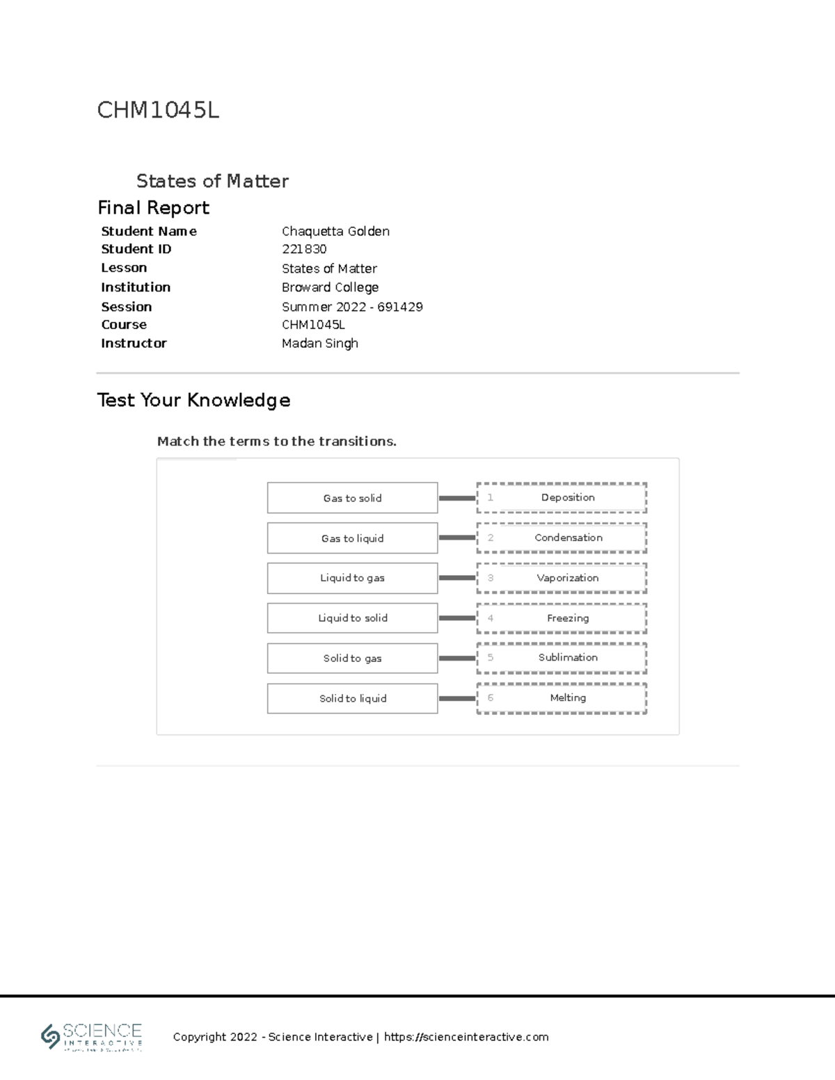 CHM1045L States of Matter 221830 - Student Name Chaquetta Golden ...