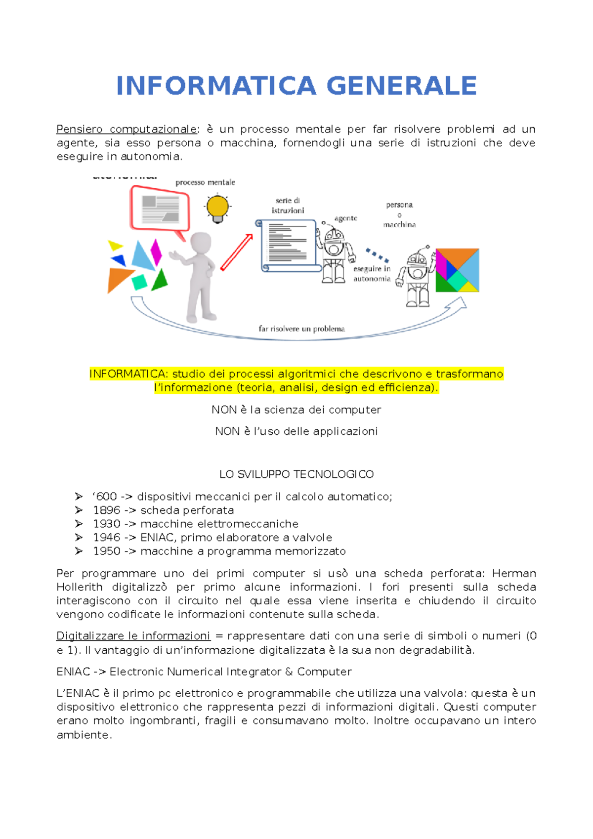 Appunti lezioni - INFORMATICA GENERALE Pensiero computazionale: è un ...
