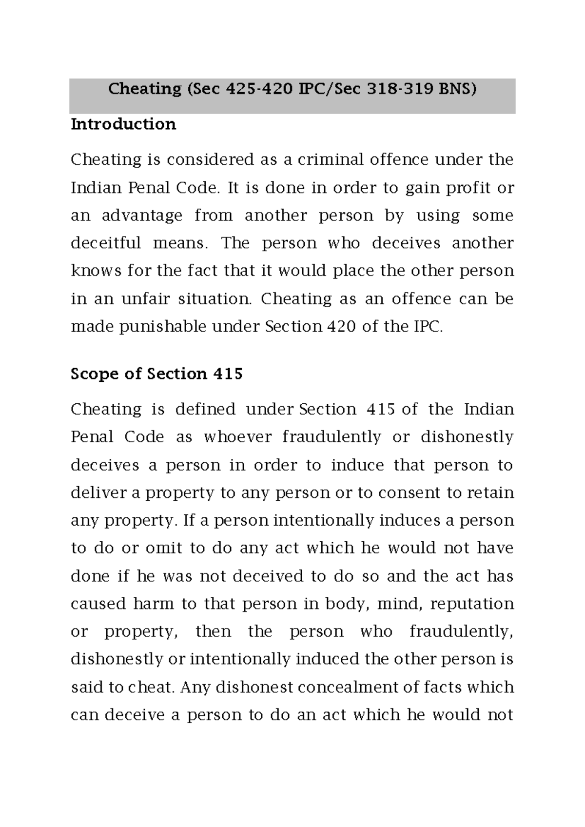 Attempt - Cheating (Sec 425-420 IPC/Sec 318-319 BNS) Introduction ...