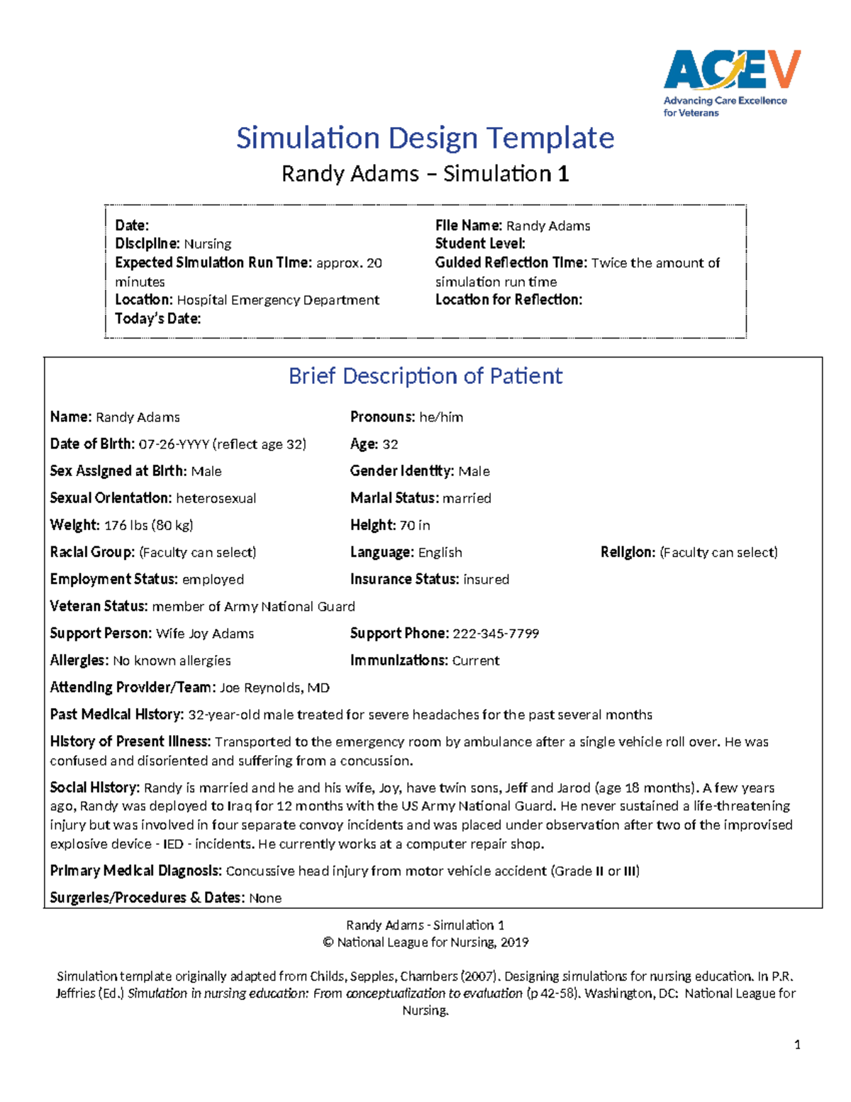 Adams-sim-1 - for sim lab - Simulation Design Template Randy Adams – Simulation 1 Date ...