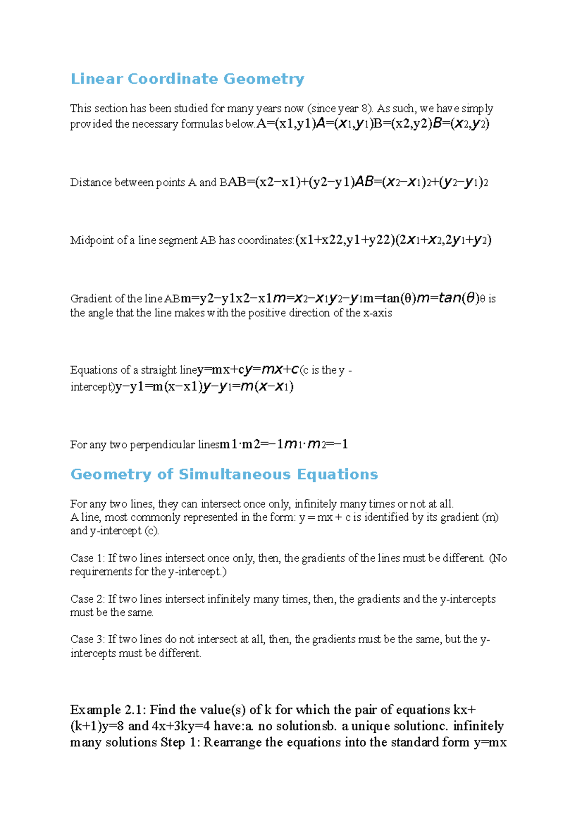 Linear Coordinate Geometry and Transformations - Linear Coordinate ...