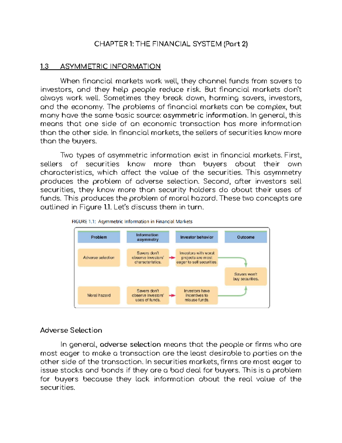 Chapter 1 The Financial System (Part 2) - CHAPTER 1: THE FINANCIAL SYSTEM (Part 2) 1 ASYMMETRIC ...