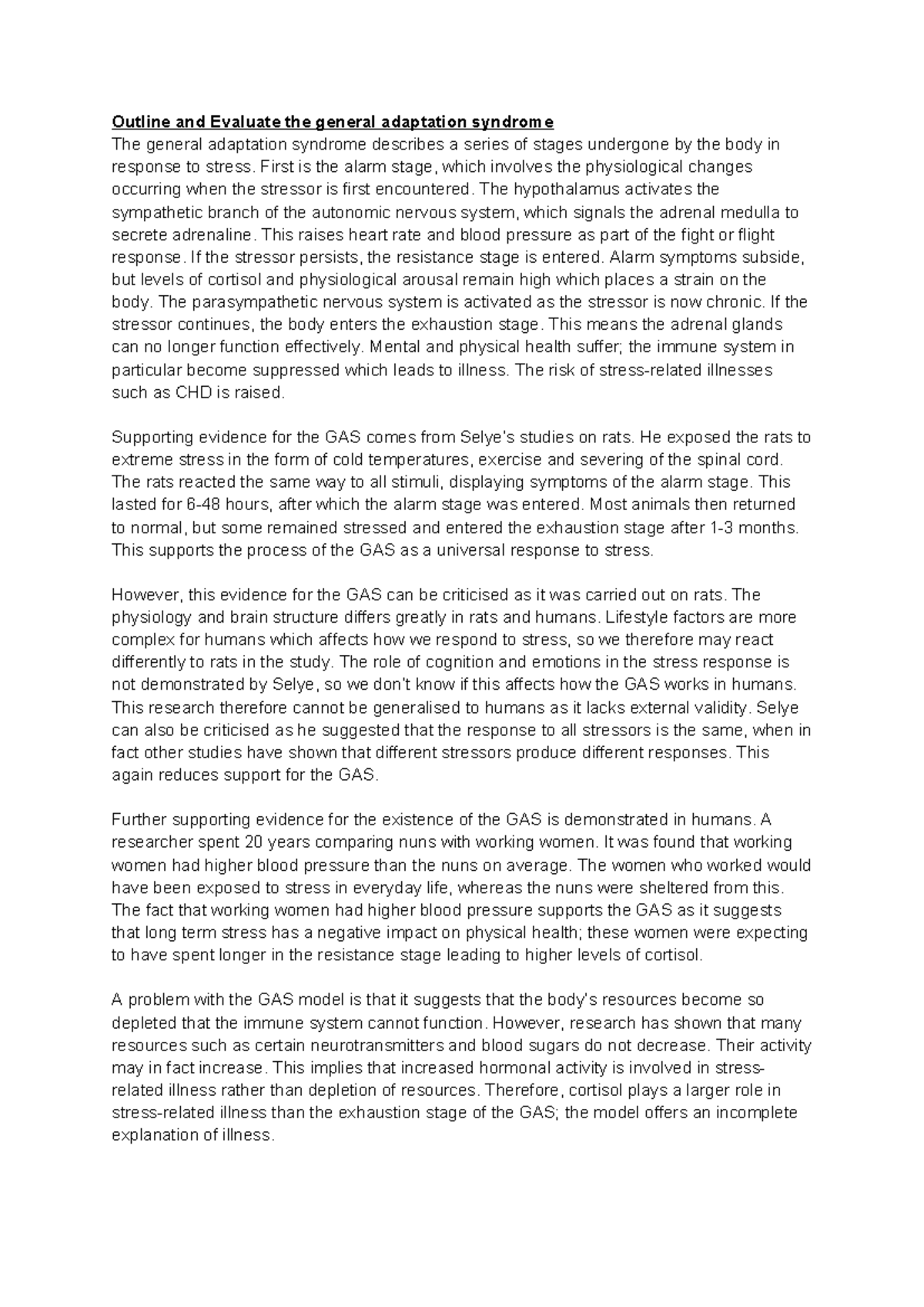 General adaptation syndrome - First is the alarm stage, which involves ...